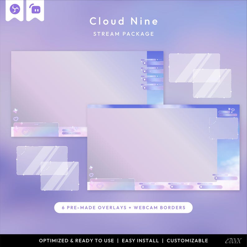 FR SEE: Cloud Nine Pastel Twitch Overlay Pack, Kawaii Animated Stream ...