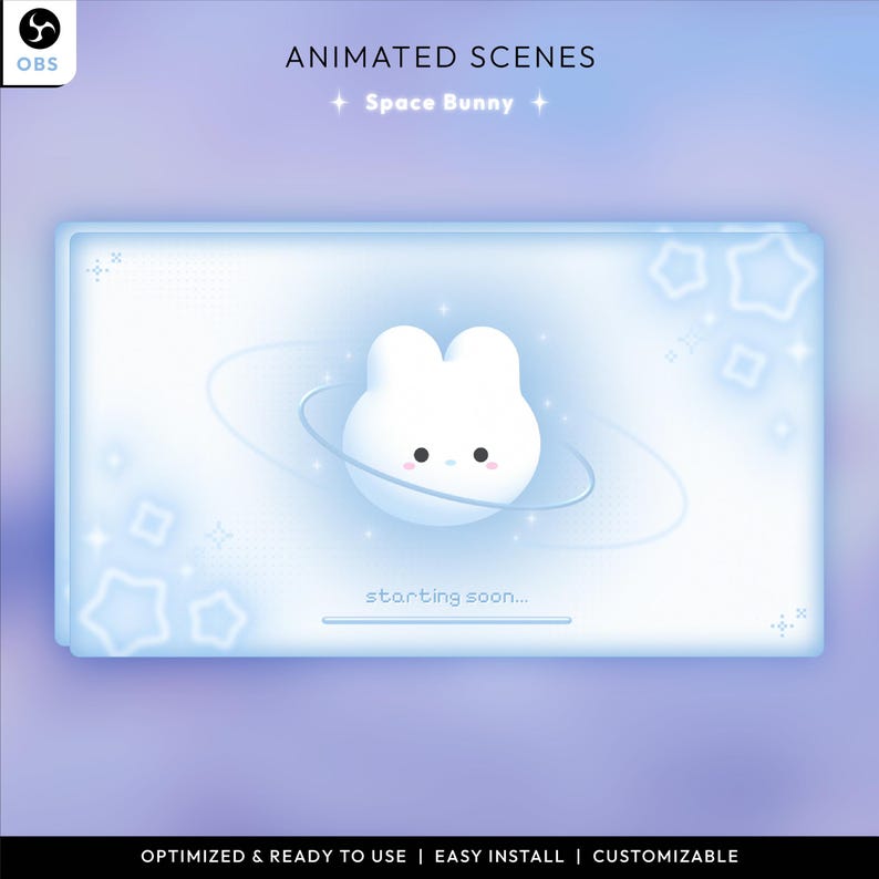Blue Space Bunny | Animated Scenes Pack for OBS & Twitch | Cute Pastel ...