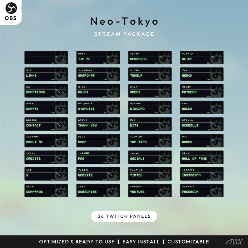 Neo-tokyo, Cyberpunk Anime Twitch Overlay Pack, Neon Green & Black ...