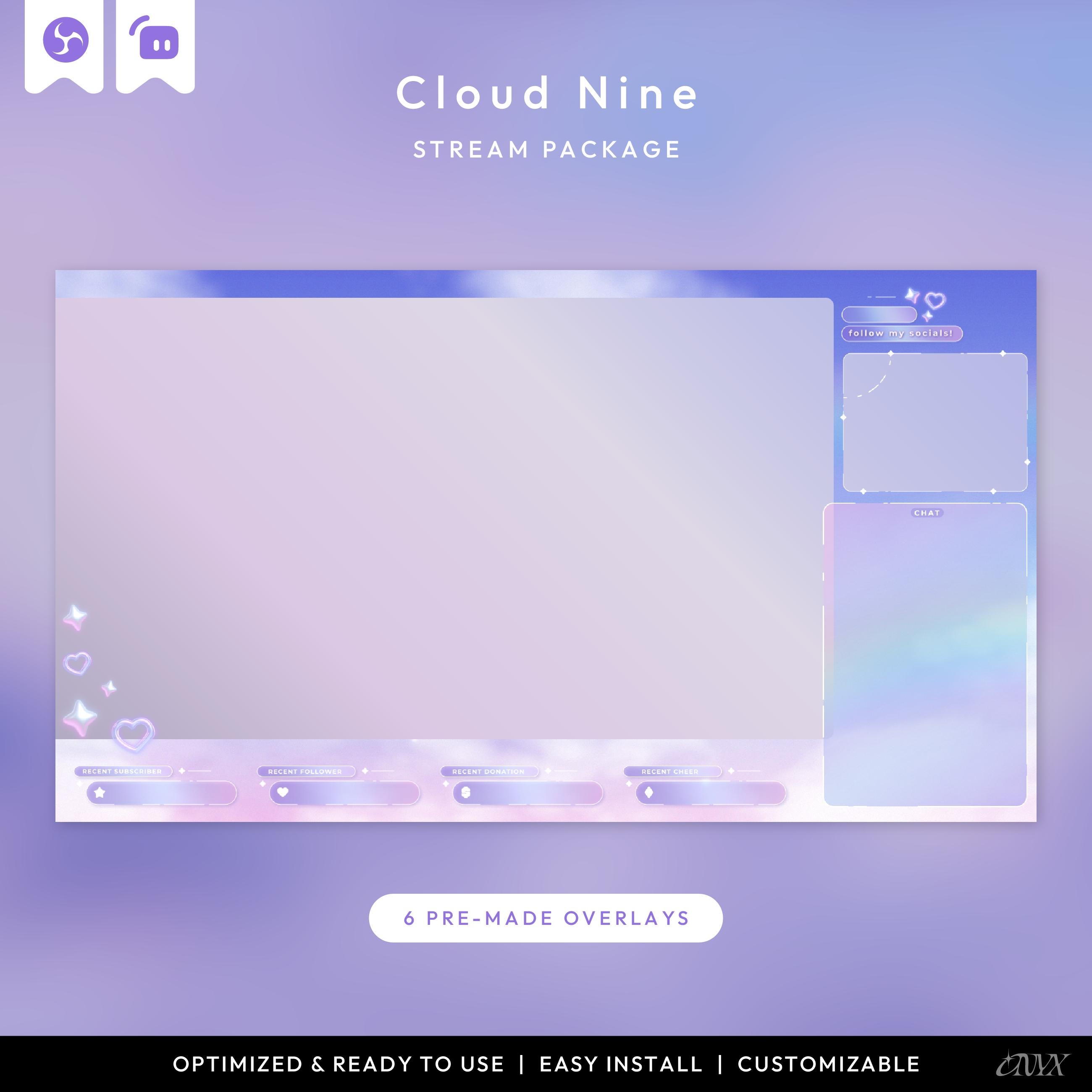 Cloud Nine Pastel Twitch Overlay Pack, Kawaii Animated Stream Package ...