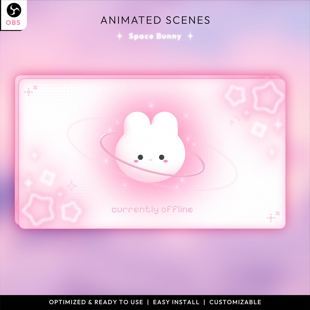 Pink Space Bunny | Animated Scenes Pack for OBS & Twitch | Cute Pastel ...