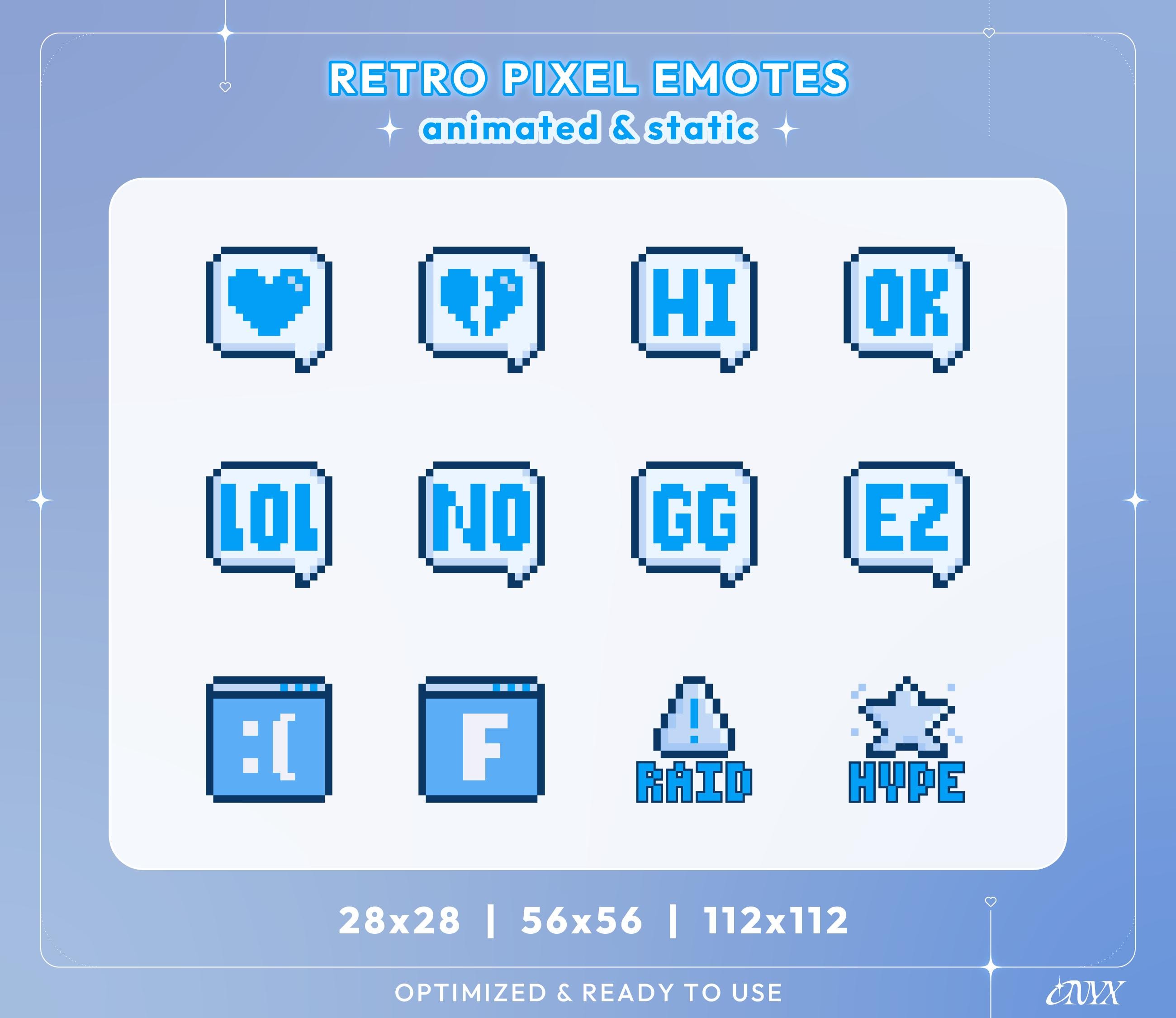 Blue Pixel Twitch Animated Emotes Pack, 12 Retro Animated & Static ...