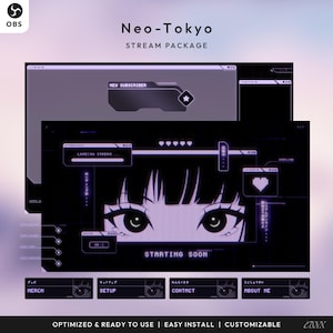 Neo-tokyo, Cyberpunk Anime Twitch Overlay Pack, Neon Purple & Black ...