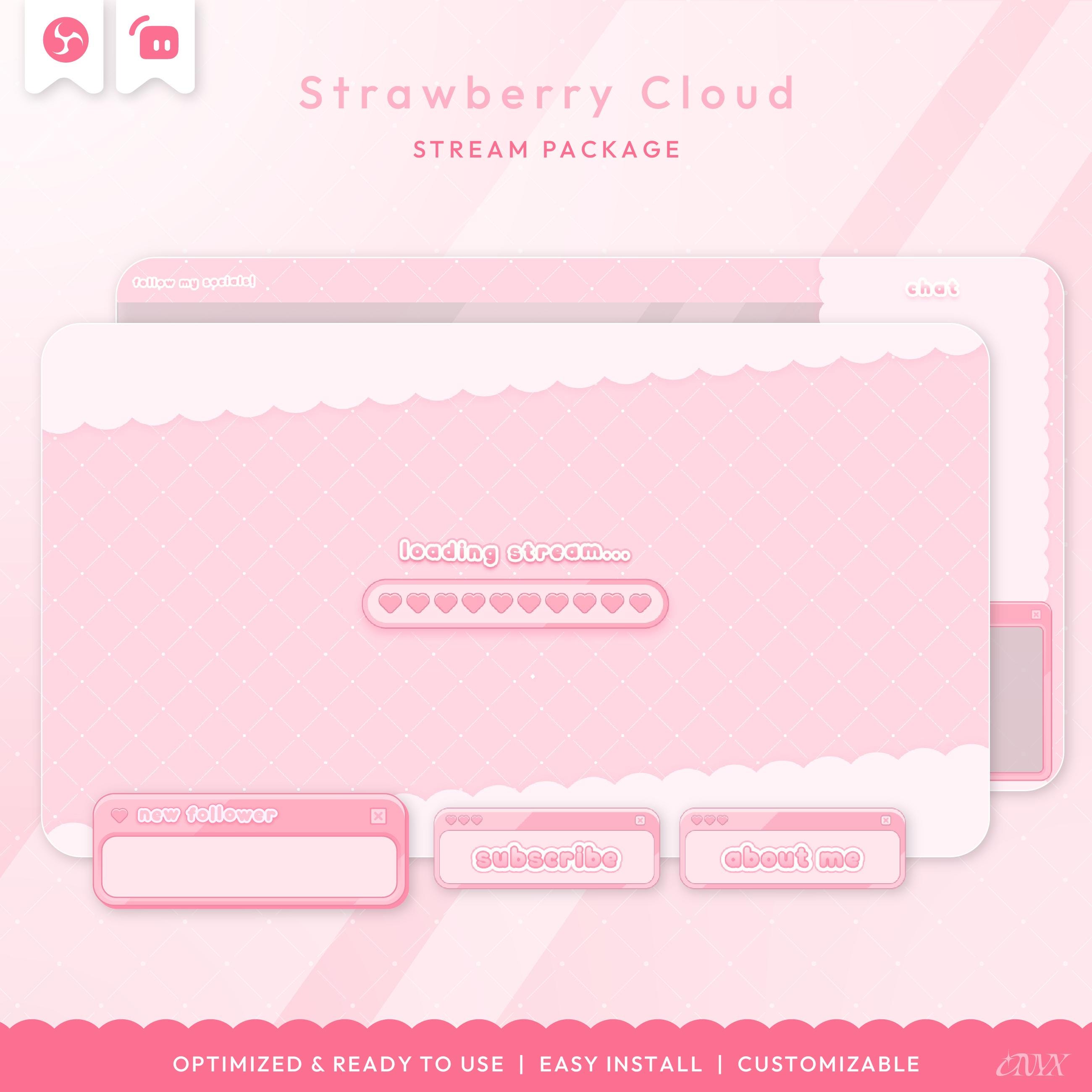 Pastel Dream Series: Strawberry Cloud Twitch Overlay Pack, Kawaii ...
