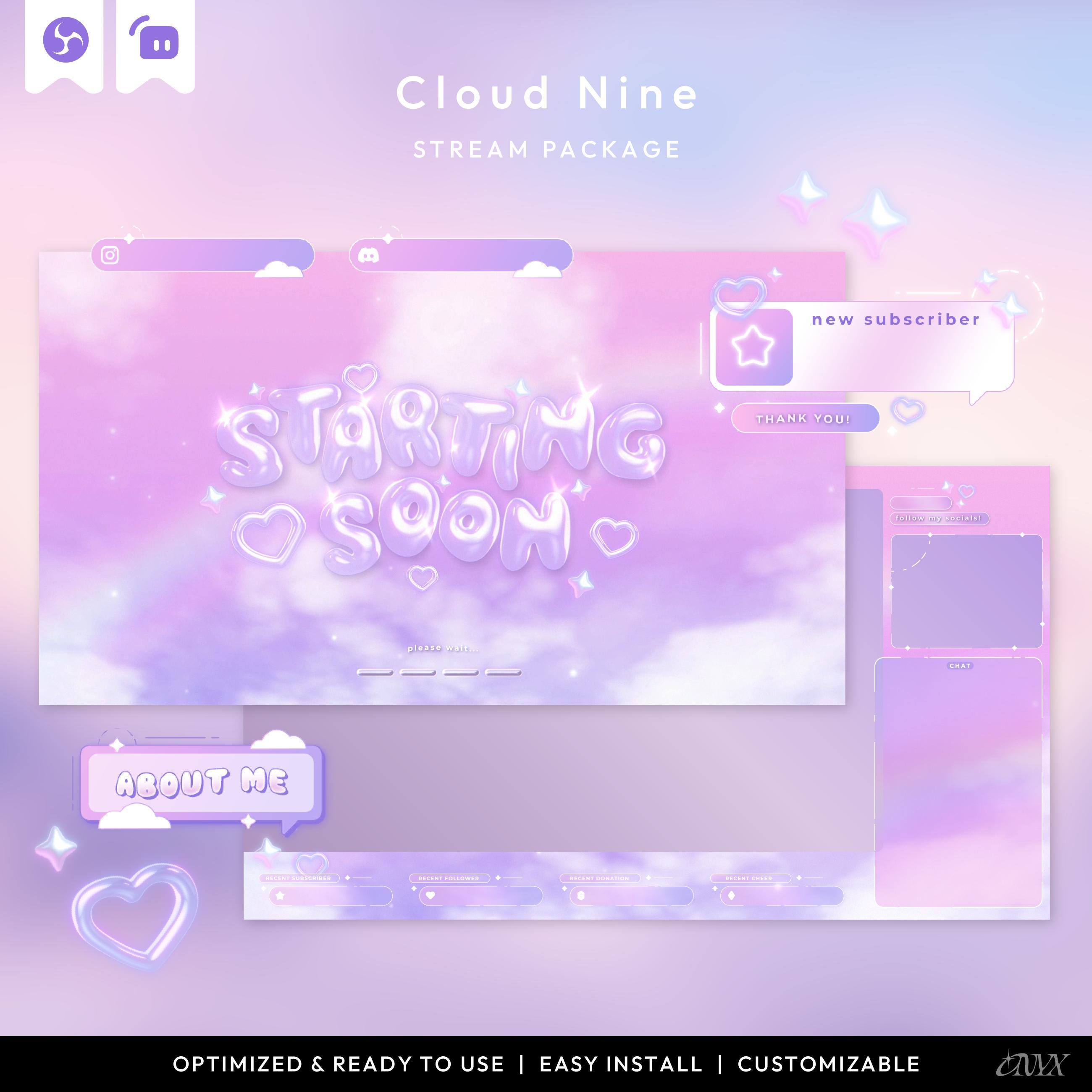 Cloud Nine Pastel Twitch Overlay Pack, Kawaii Animated Stream Package ...