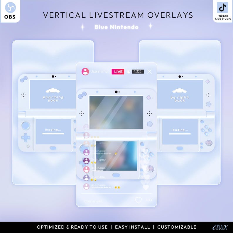 Blue Nintendo Tiktok Overlay Pack | Kawaii Stream Bundle for Tiktok ...