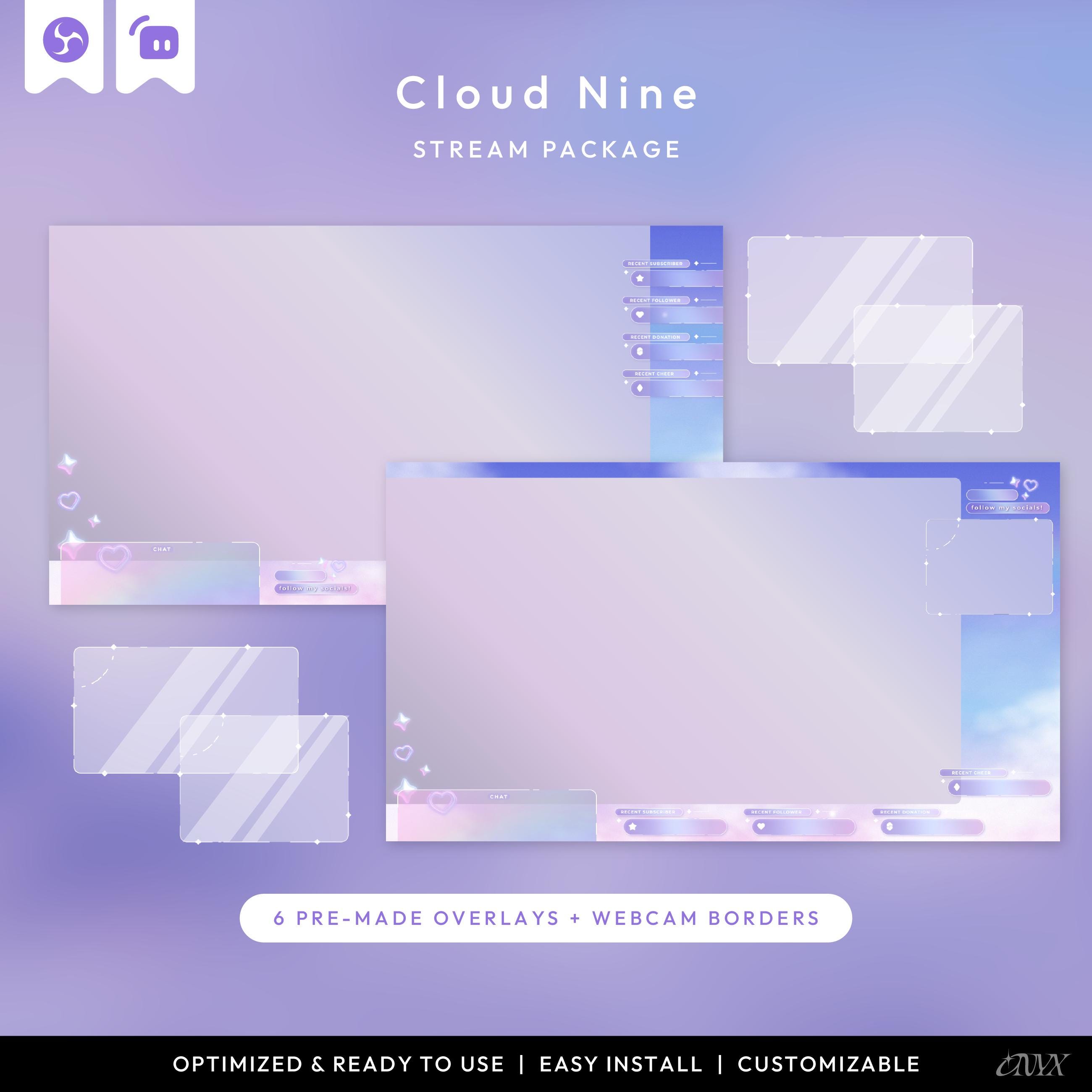 Cloud Nine Pastel Twitch Overlay Pack, Kawaii Animated Stream Package ...
