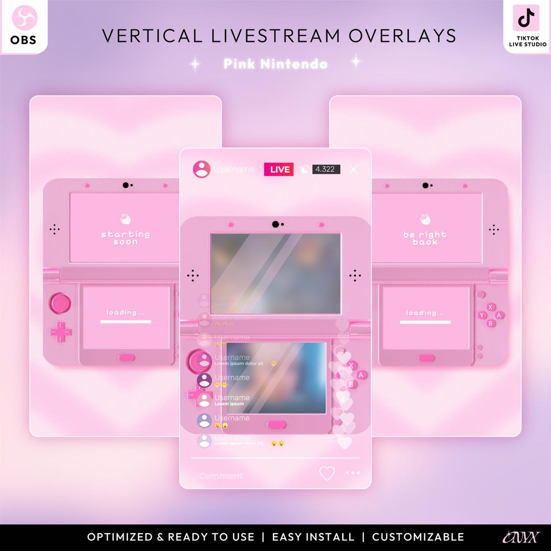 Pink Nintendo Tiktok Overlay Pack | Kawaii Stream Bundle for Tiktok ...