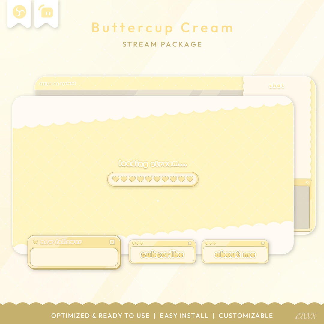 Pastel Dream Series: Buttercup Cream Twitch Overlay Pack, Kawaii ...