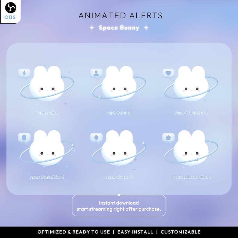 Blue Space Bunny | Animated Stream Pack for OBS & Twitch | Cute Pastel ...