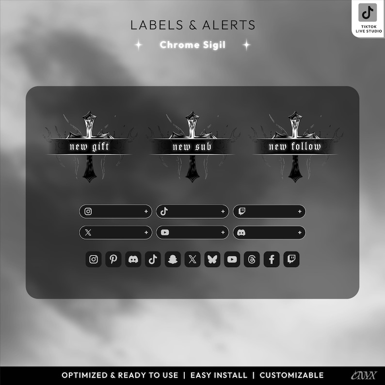 Chrome Sigil: Animated Tiktok Stream Pack, Dark Y2K Aesthetic Tiktok ...