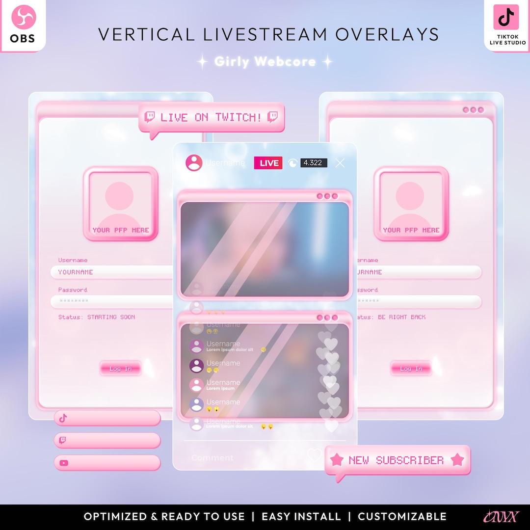 Girly Webcore Theme Overlay Pack for Tiktok, Y2K Vibes for Your Lives, Cute Tiktok Live Studio ...