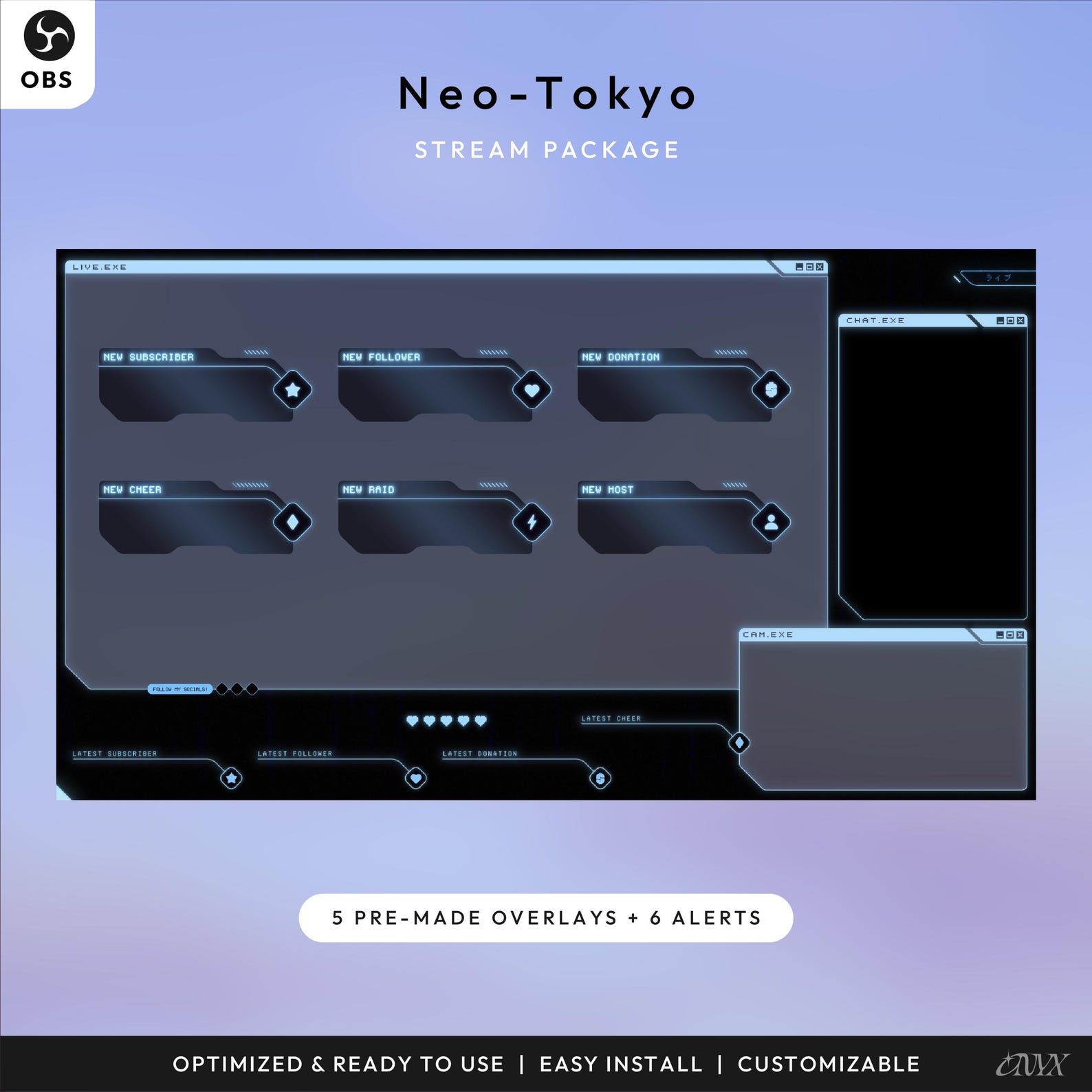 Neo-tokyo, Cyberpunk Anime Twitch Overlay Pack, Neon Blue & Black ...