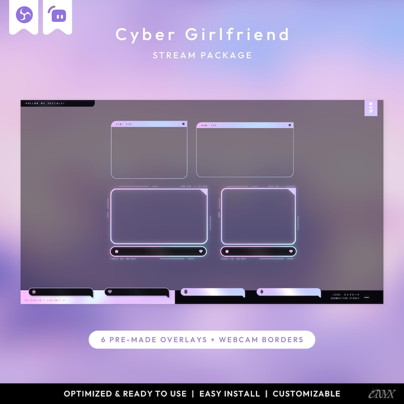 Cyber Girlfriend, Cyberpunk Anime Twitch Overlay Pack, Neon Pastels ...