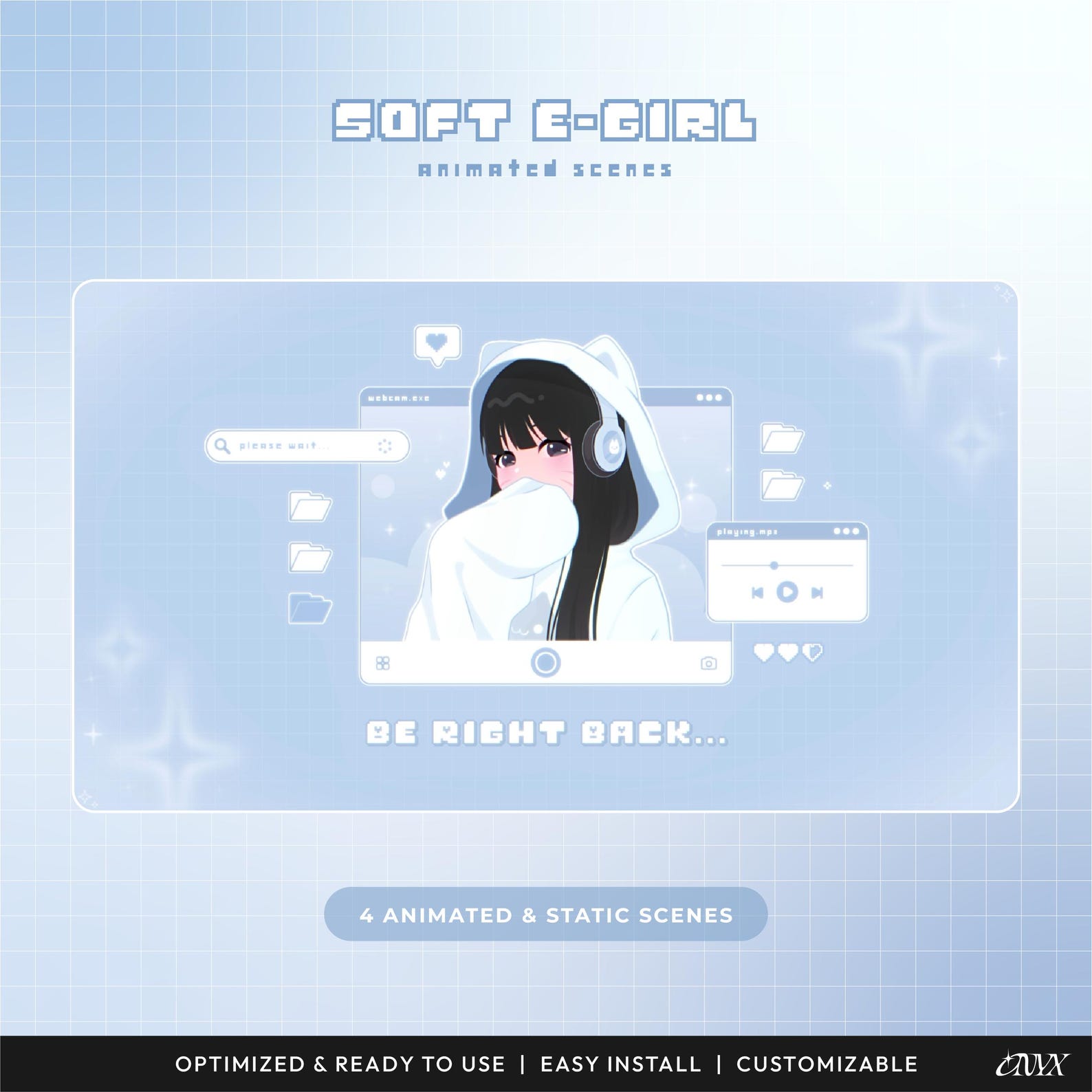 SOFT E-GIRL: Cute Cyber Pastel Stream Scenes Pack, Kawaii Anime Twitch ...