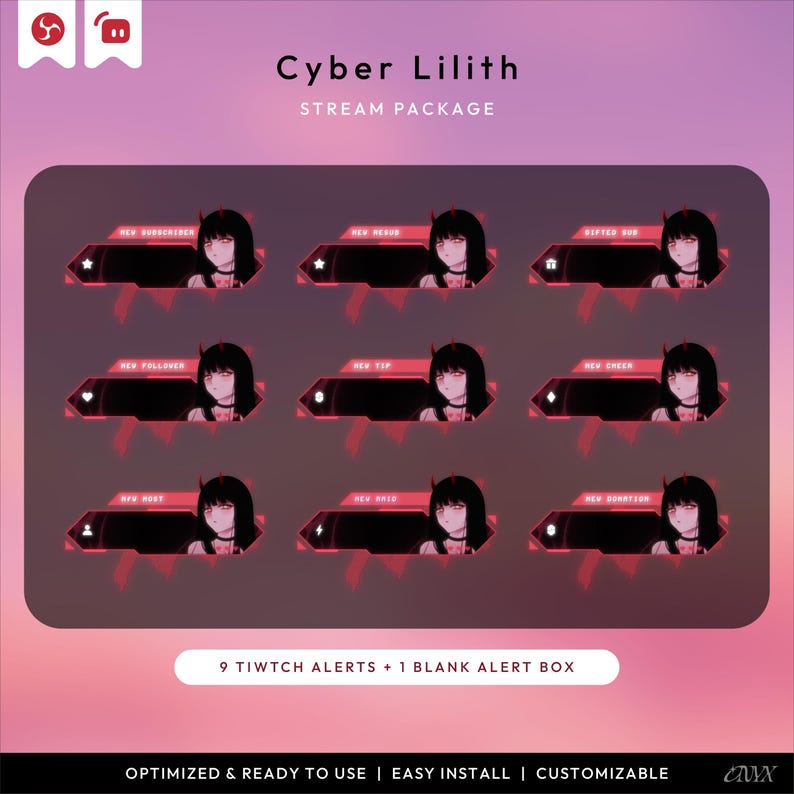 Cyber Lilith Stream Package | Anime Twitch Overlay Pack | Cyberpunk ...
