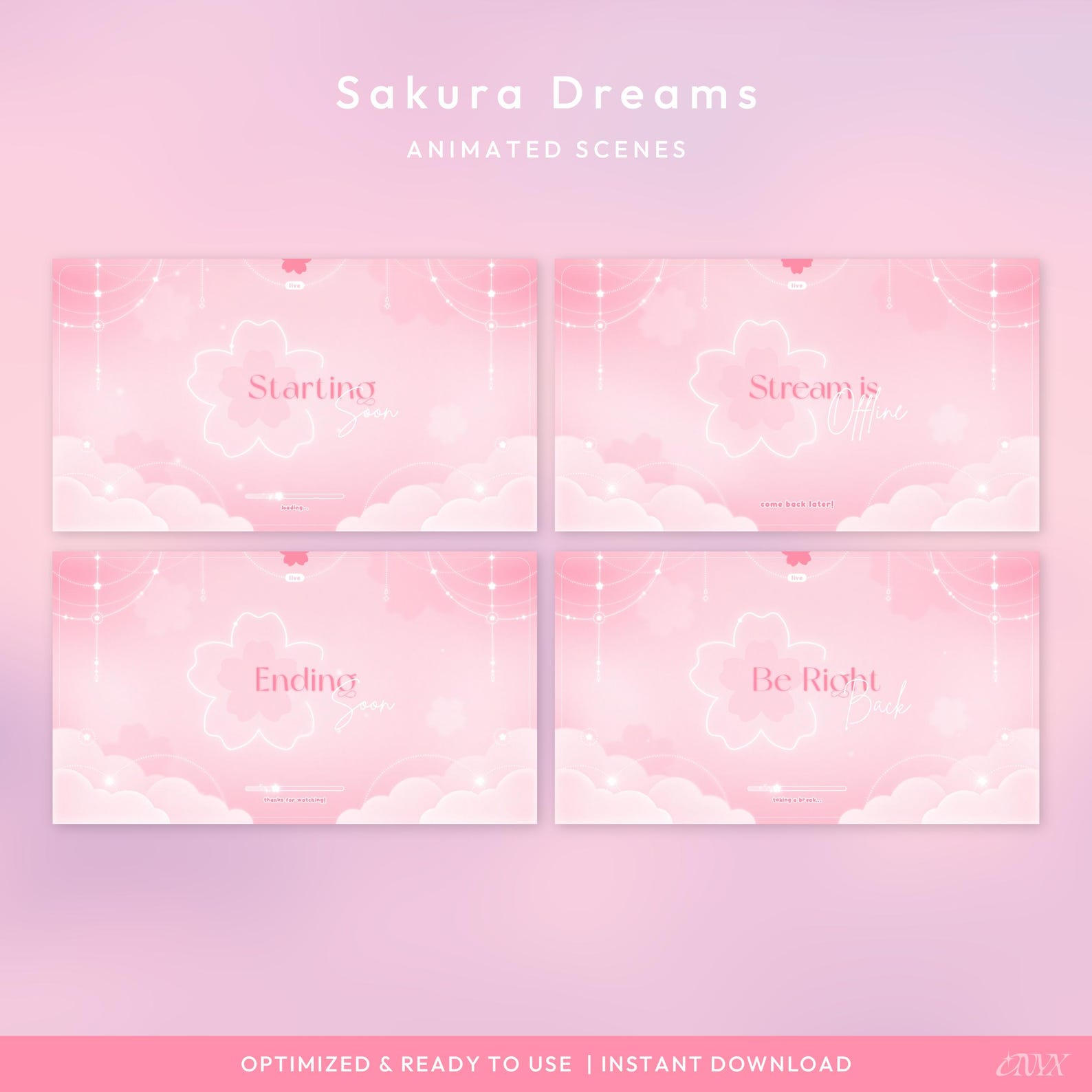 Sakura Dreams Animated SCENES, Pink Pastel Twitch Scenes, Kawaii Cherry ...