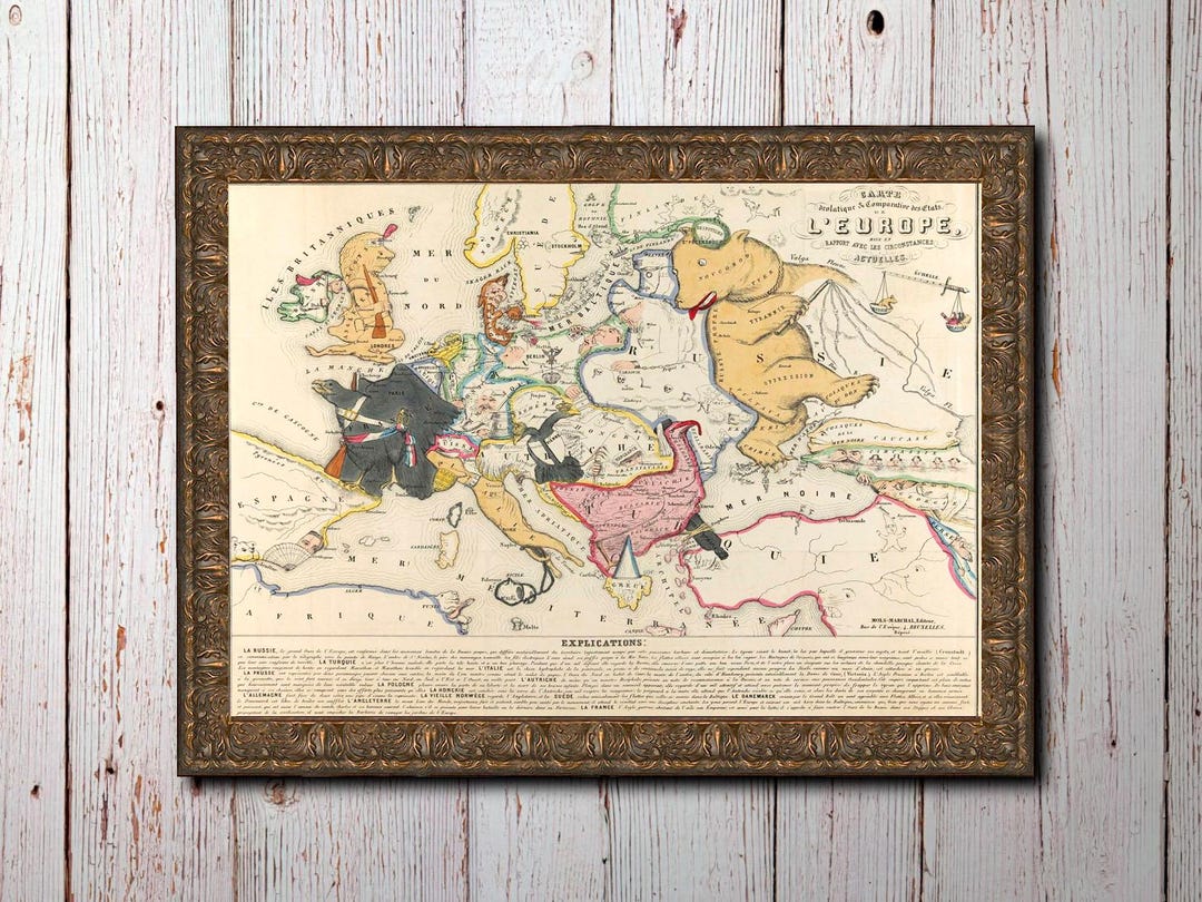 Antique 19th Century Europe Map/vintage Map Poster/historical Wall Art ...