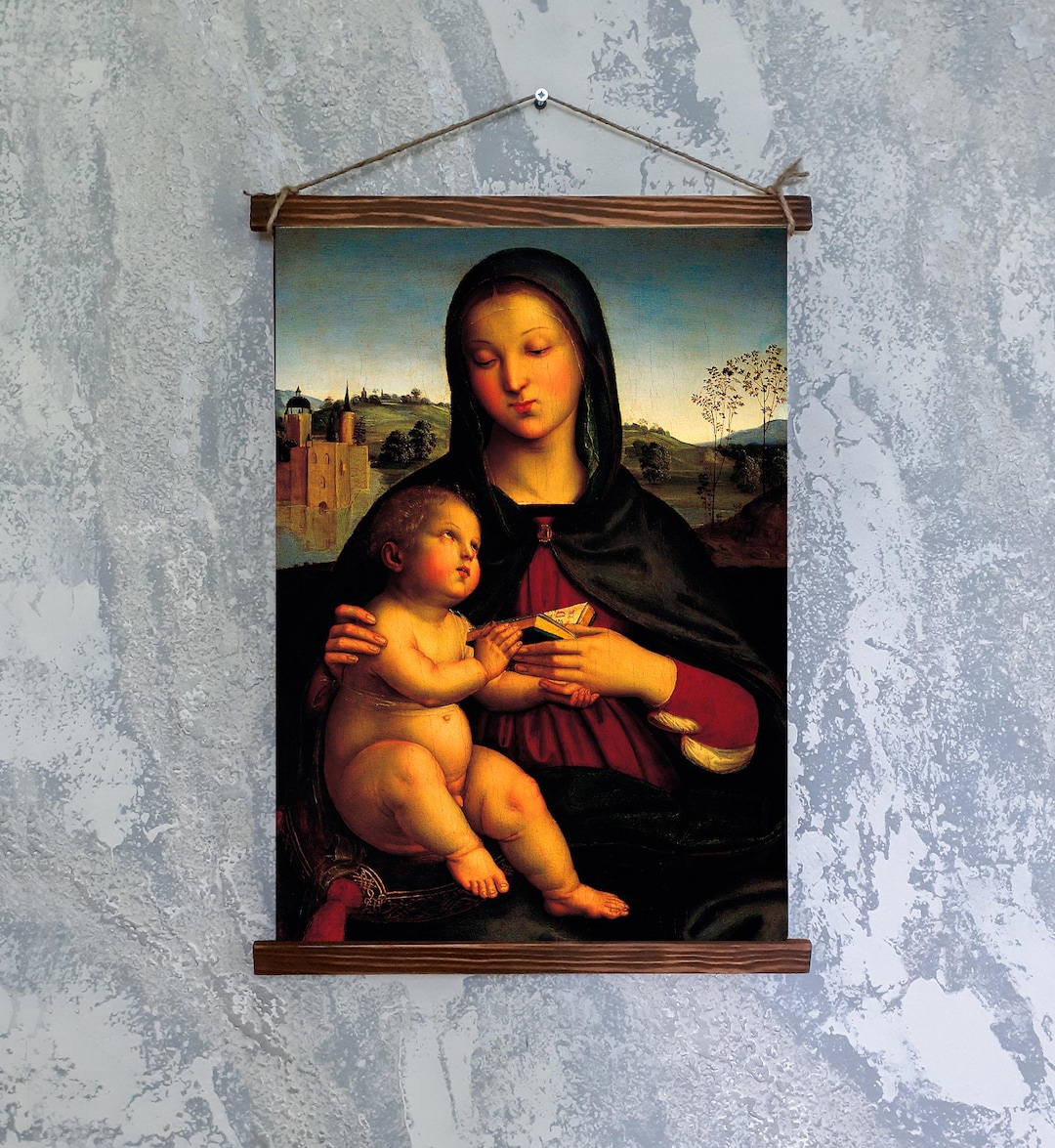 Raffaello Sanzio Religious Canvas Wall Art, Madonna and Child Painting ...