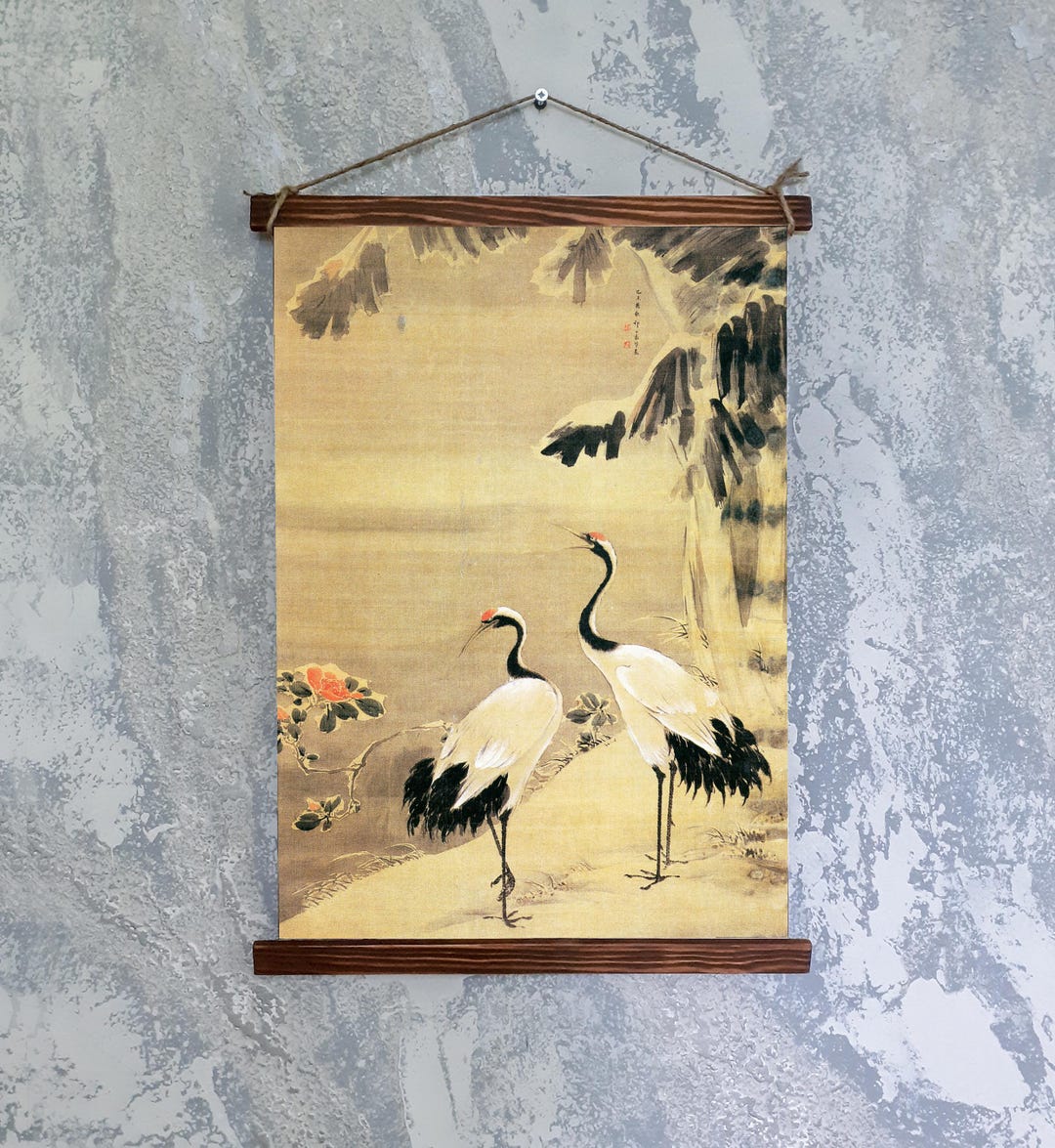 Two Cranes Yuan Yao Art Print on Canvas, Detailed Chinese Bird Painting ...
