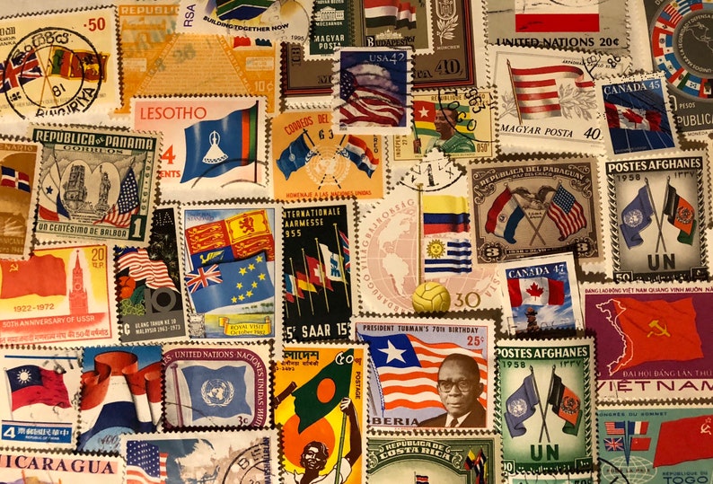 FLAG Postage Stamps Worldwide Postage Stamps, Vintage Paper Ephemera ...