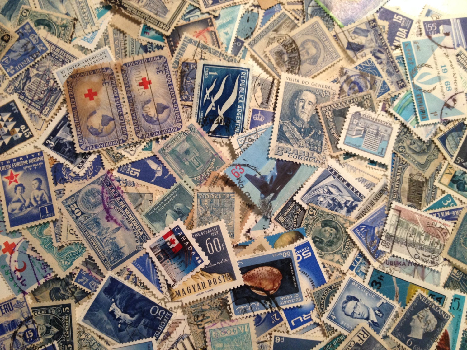 Shades of Blue Vintage Postage Stamps Lot of 50 Used Off | Etsy
