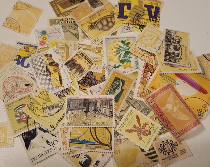 Yellow and Gold Shades Vintage Postage Stamps, Used off Paper Worldwide ...