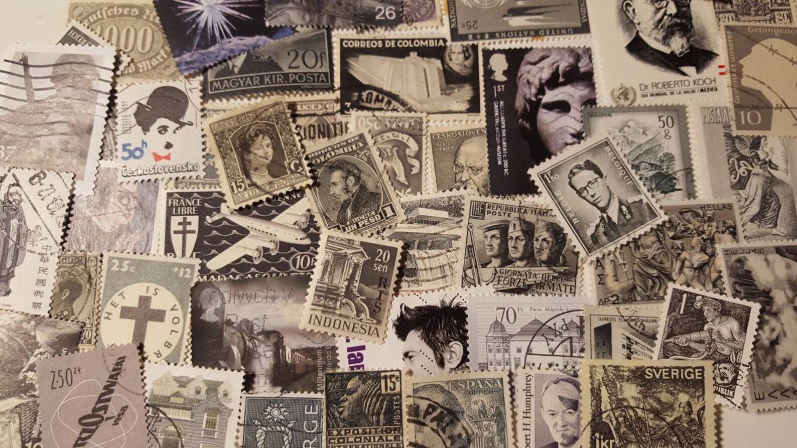 Shades of Gray, Black and White Used off Paper Vintage Postage Stamps ...