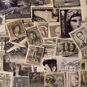 Shades of Gray, Black and White Used off Paper Vintage Postage Stamps ...