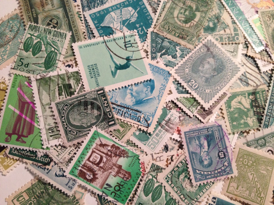 Postsge Stamps Shades of Green Used off Paper Foreign Worldwide ...