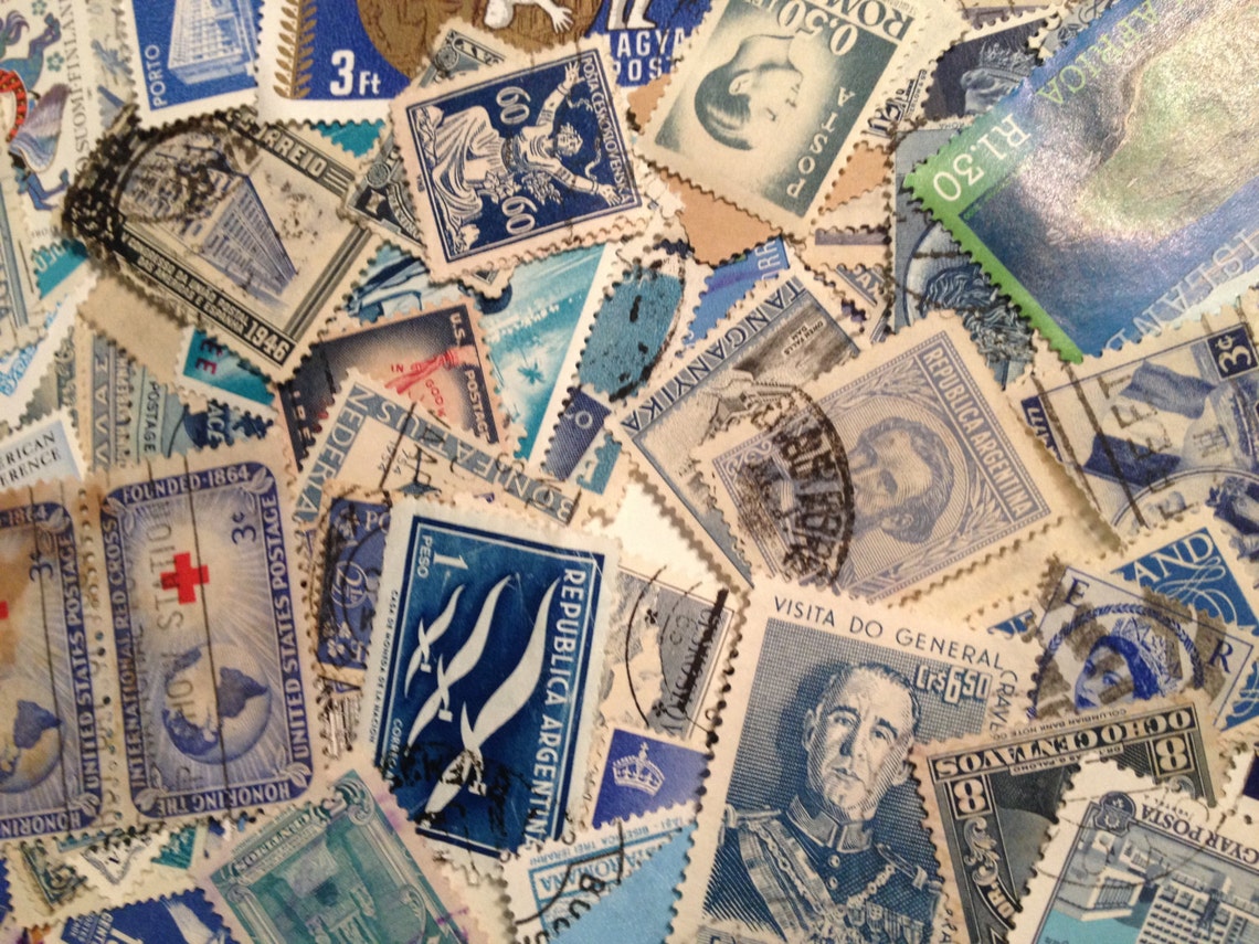 Shades of Blue Vintage Postage Stamps Lot of 50 Used off | Etsy