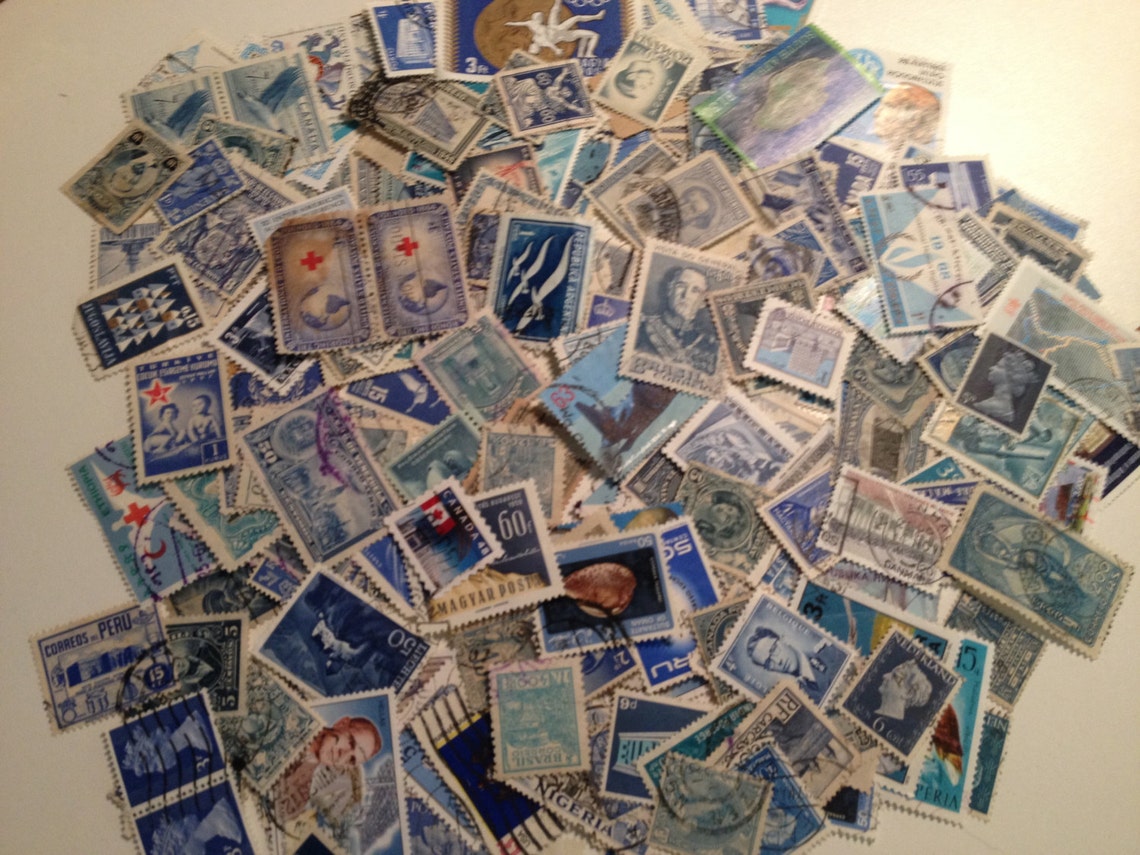 Shades of Blue Vintage Postage Stamps Lot of 50 Used off - Etsy