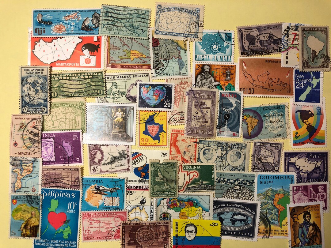 Map Postage Stamps Worldwide Postage Stamps, 50 Vintage Paper Ephemera ...