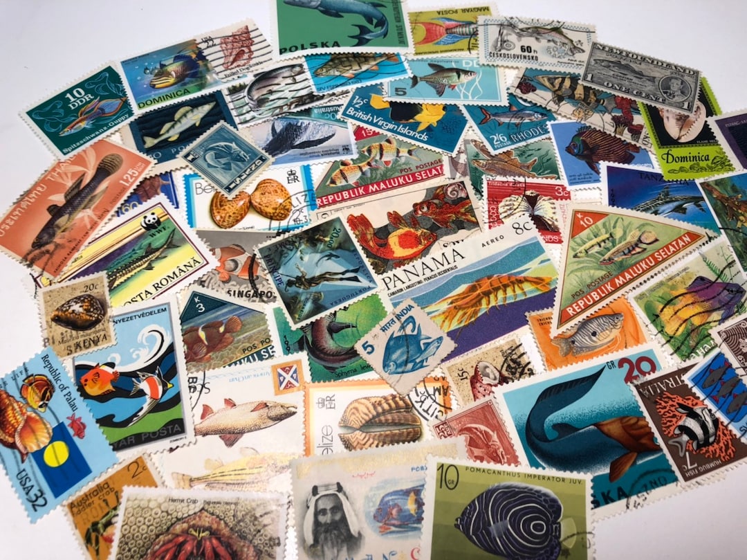 Sealife Postage Stamps Fish, Whales, Seashells Worldwide Postage Stamps ...