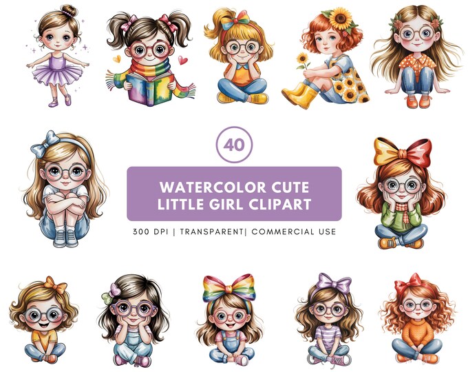 Watercolor Girl Clipart Bundle: Rustic Storybook Pngs With Animals ...