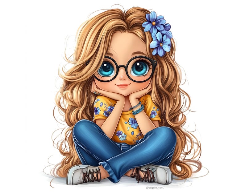 18 Quirky Cute Watercolor Illustrations, Whimsical Little Girl Clipart ...