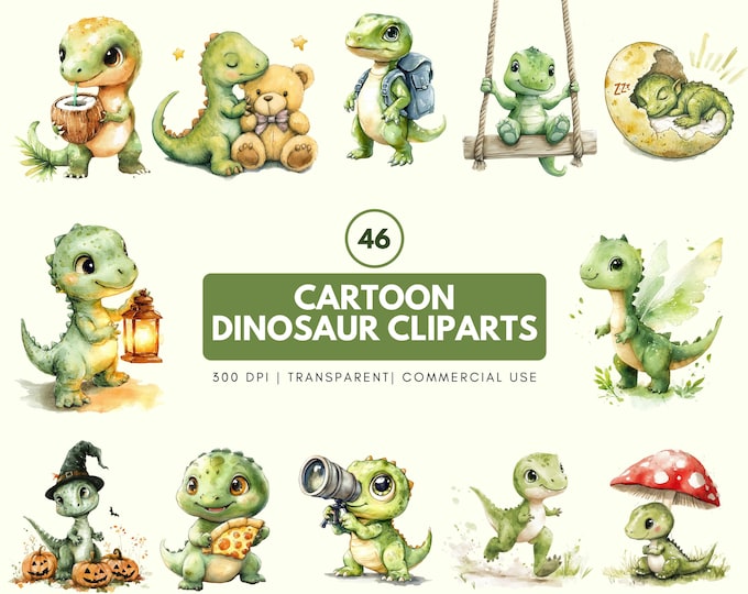 8 Baby Dinosaurs Clipart Images • Watercolor PNG + JPG Instant Download ...