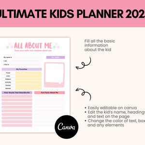 Editable Kids Planner 2025 - Printable Daily Routine, School Tasks ...