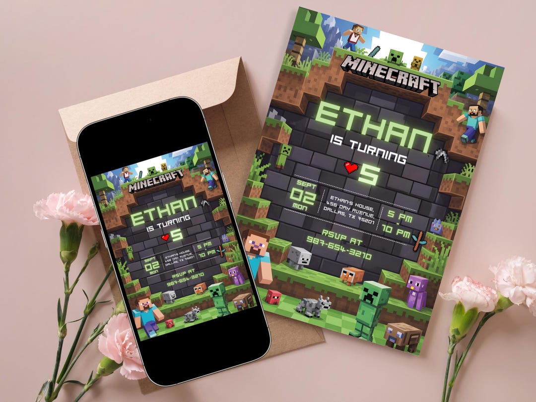 Editable Minecraft Birthday Invitation, Minecraft Birthday Invitation ...