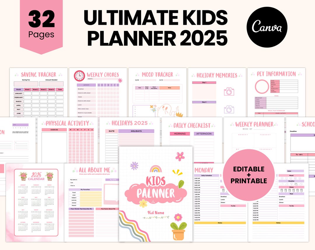 Editable Kids Planner 2025 - Printable Daily Routine, School Tasks ...