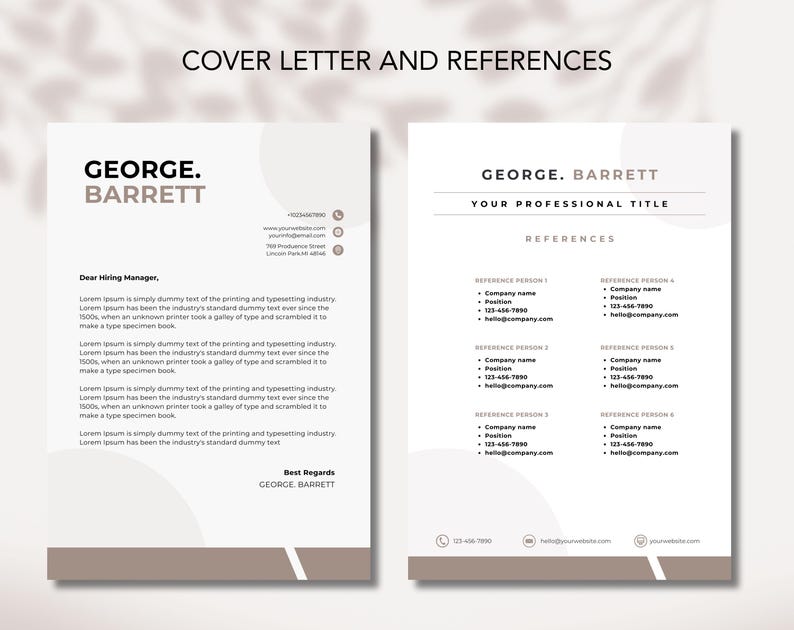 Editable Canva Resume Template | 1 and 2 Page CV, Cover Letter ...