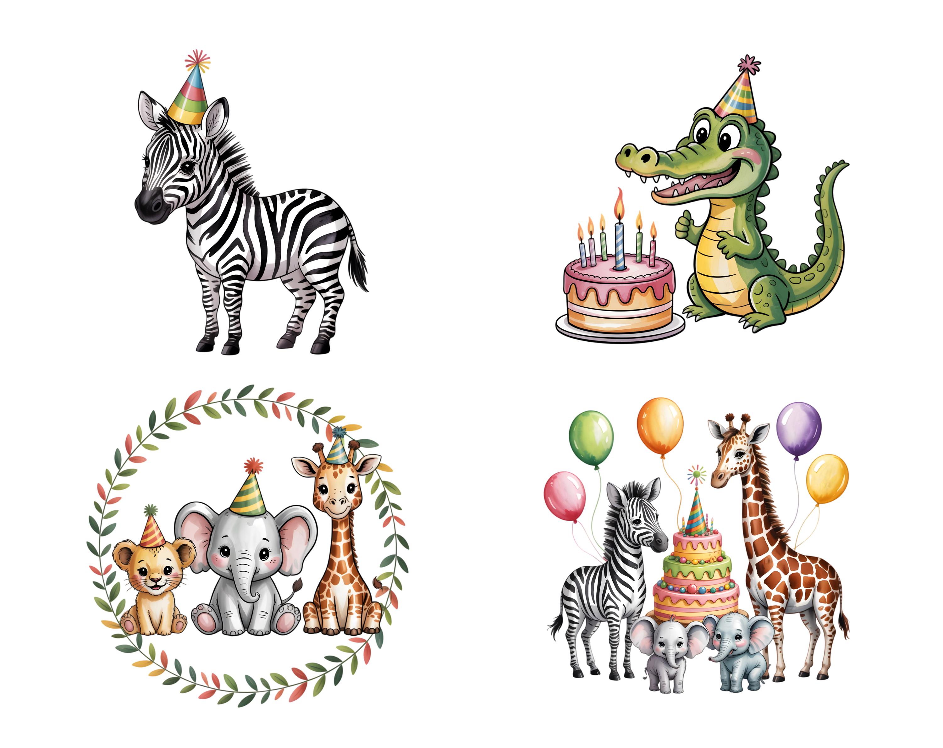Safari Animals Birthday Clipart: Watercolor Jungle Party (commercial ...