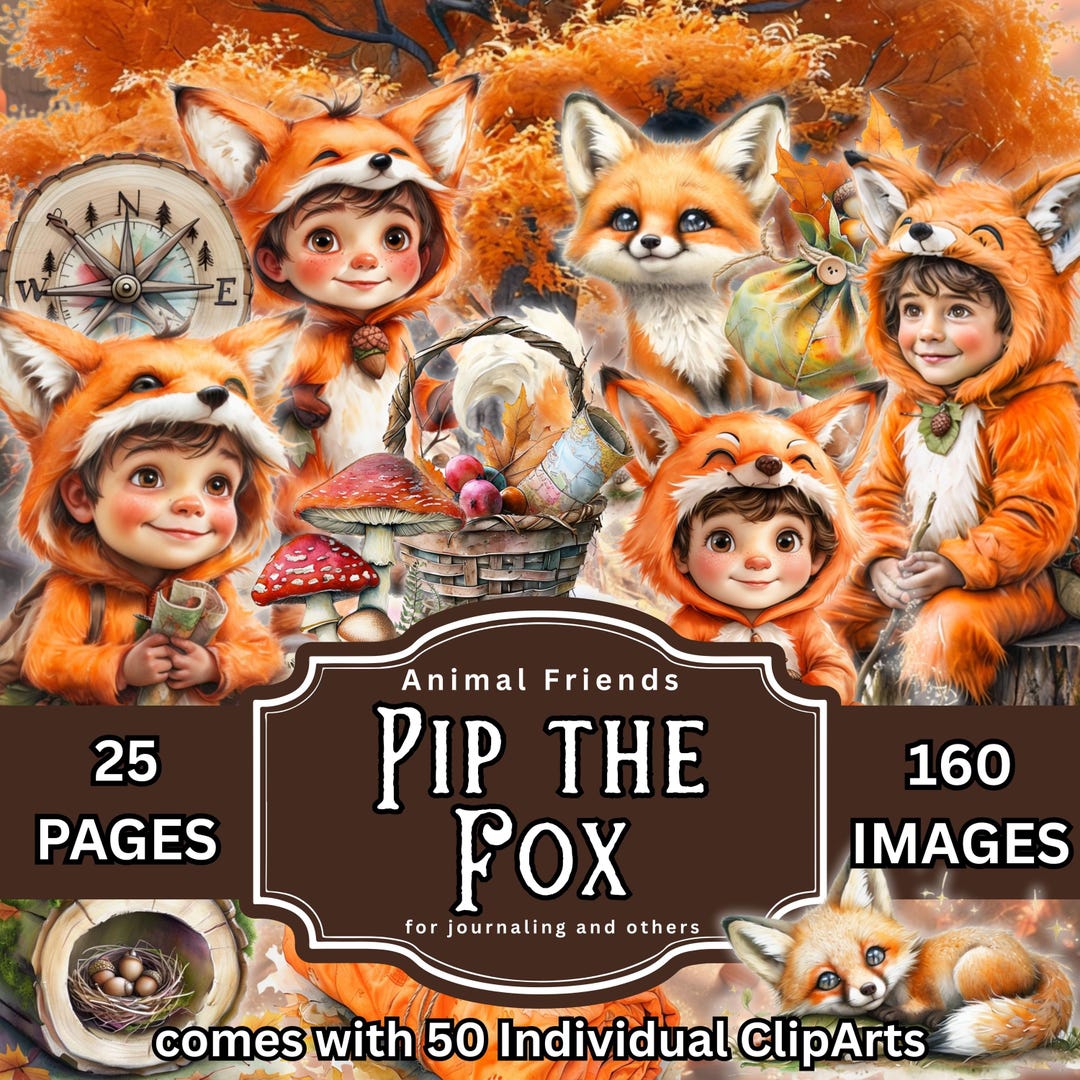 Pip the Fox Clipart Bundle: Woodland Junk Journal Ephemera (pngs ...