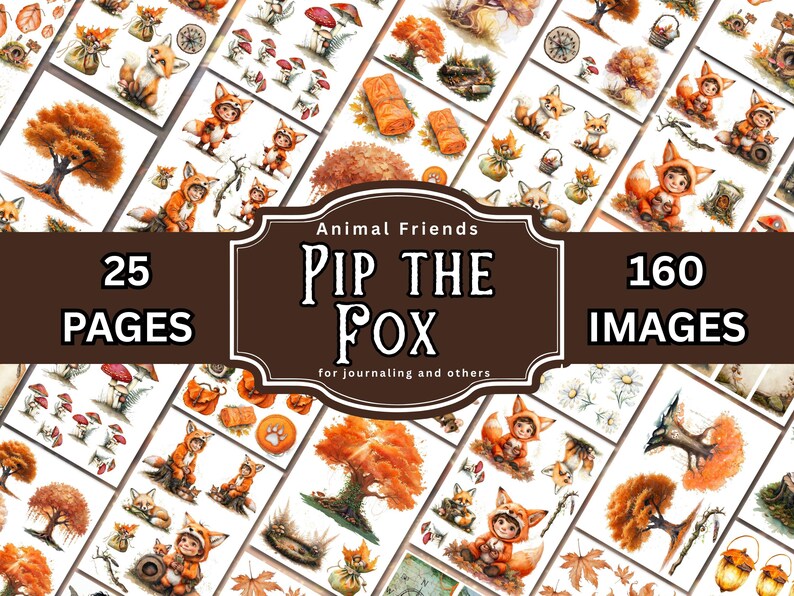 Pip the Fox Clipart Bundle: Woodland Junk Journal Ephemera (pngs ...