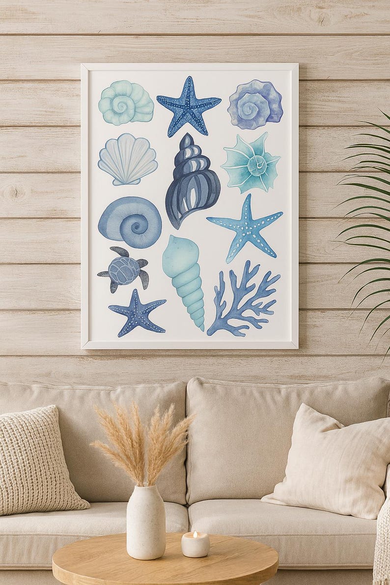 Digital Seashells Poster - Etsy