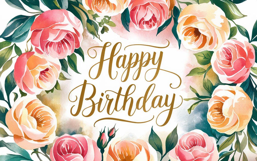 Elegant Floral Birthday Card, Printable Birthday Card, Instant Download ...