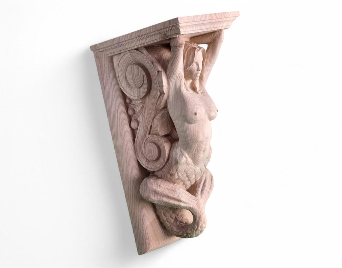Mermaid Wooden Corbel, Carved Wall Accent (unpainted, 1pc) - Etsy