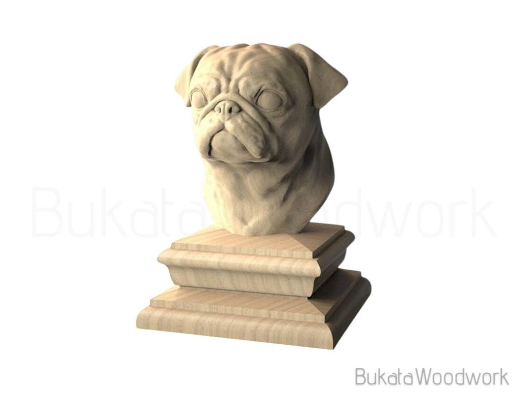 Wooden Pug Bust: Carved Dog Finial for Staircase or Bedpost - Etsy