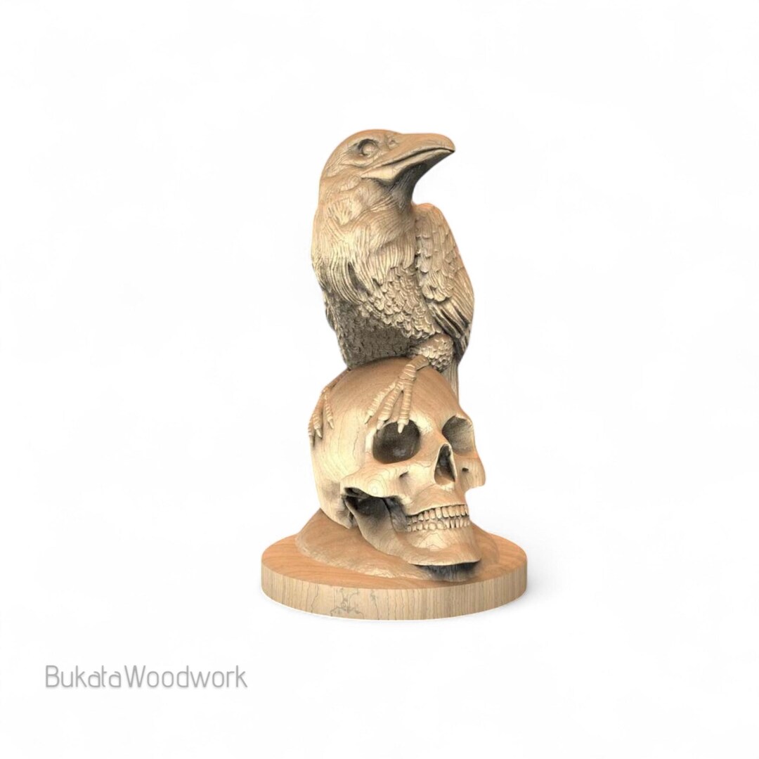 Gothic Wood Statue, Raven on Skull (dark Art Shelf Decor) - Etsy