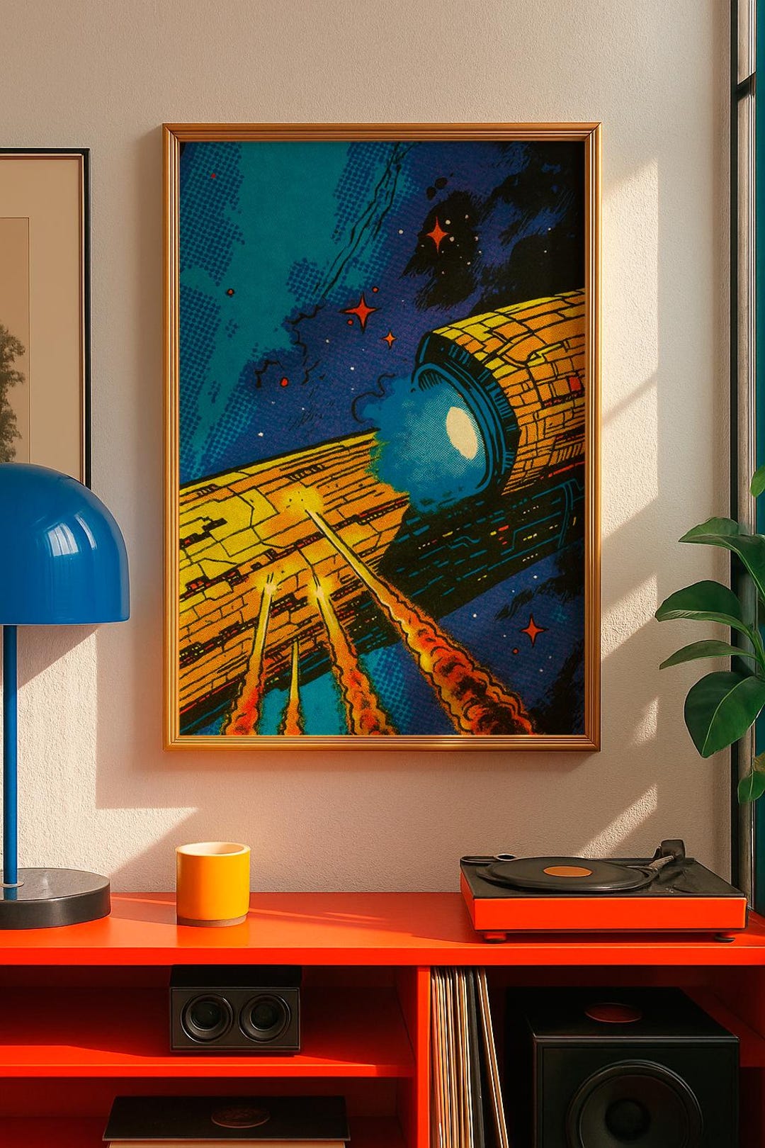Retro Space Rocket Poster | Vintage Comic Sci-fi Wall Art | 80s Style ...